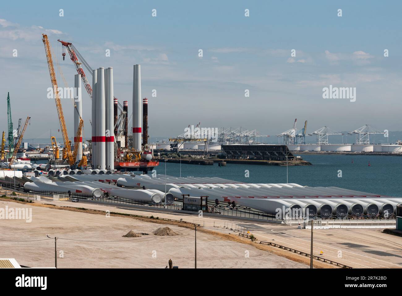 Port of Le Havre northern France. 2023. Offshore wind turbine ...