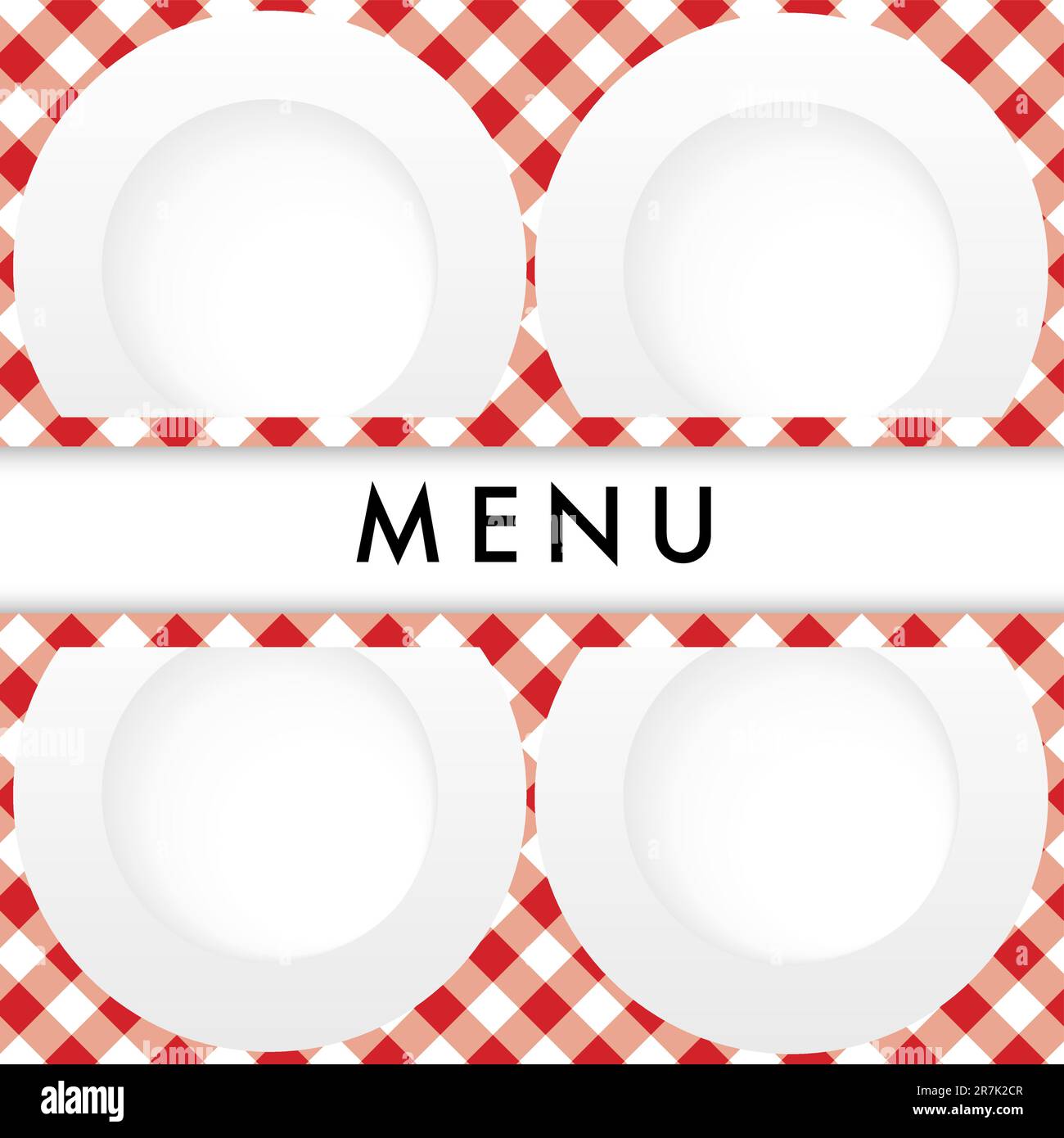 Menu Card - White Plates on Red and White Gingham Texture Stock Vector ...