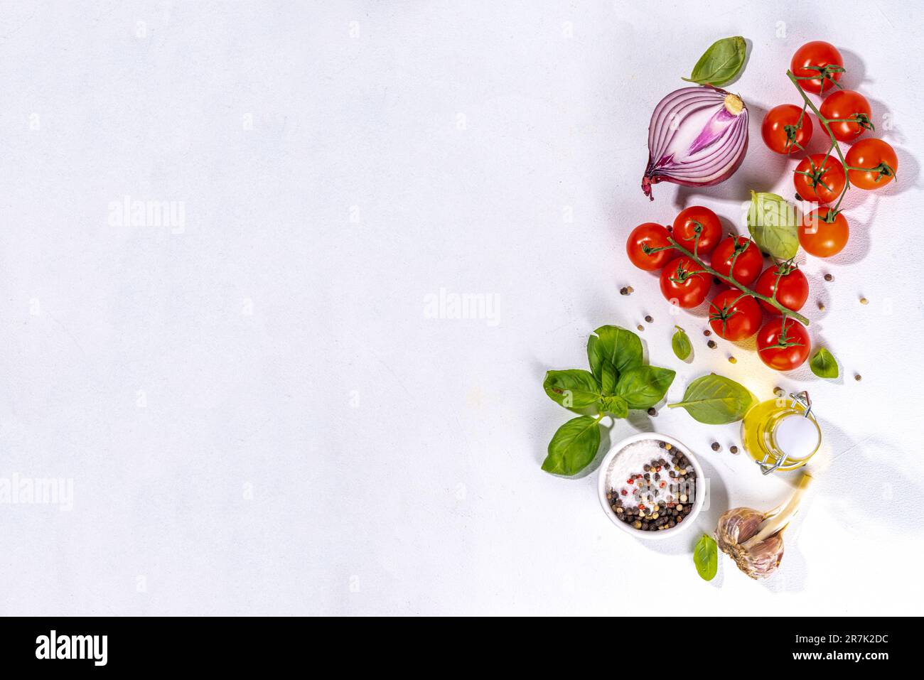 White cooking background with useful cooking italian Mediterranean ...