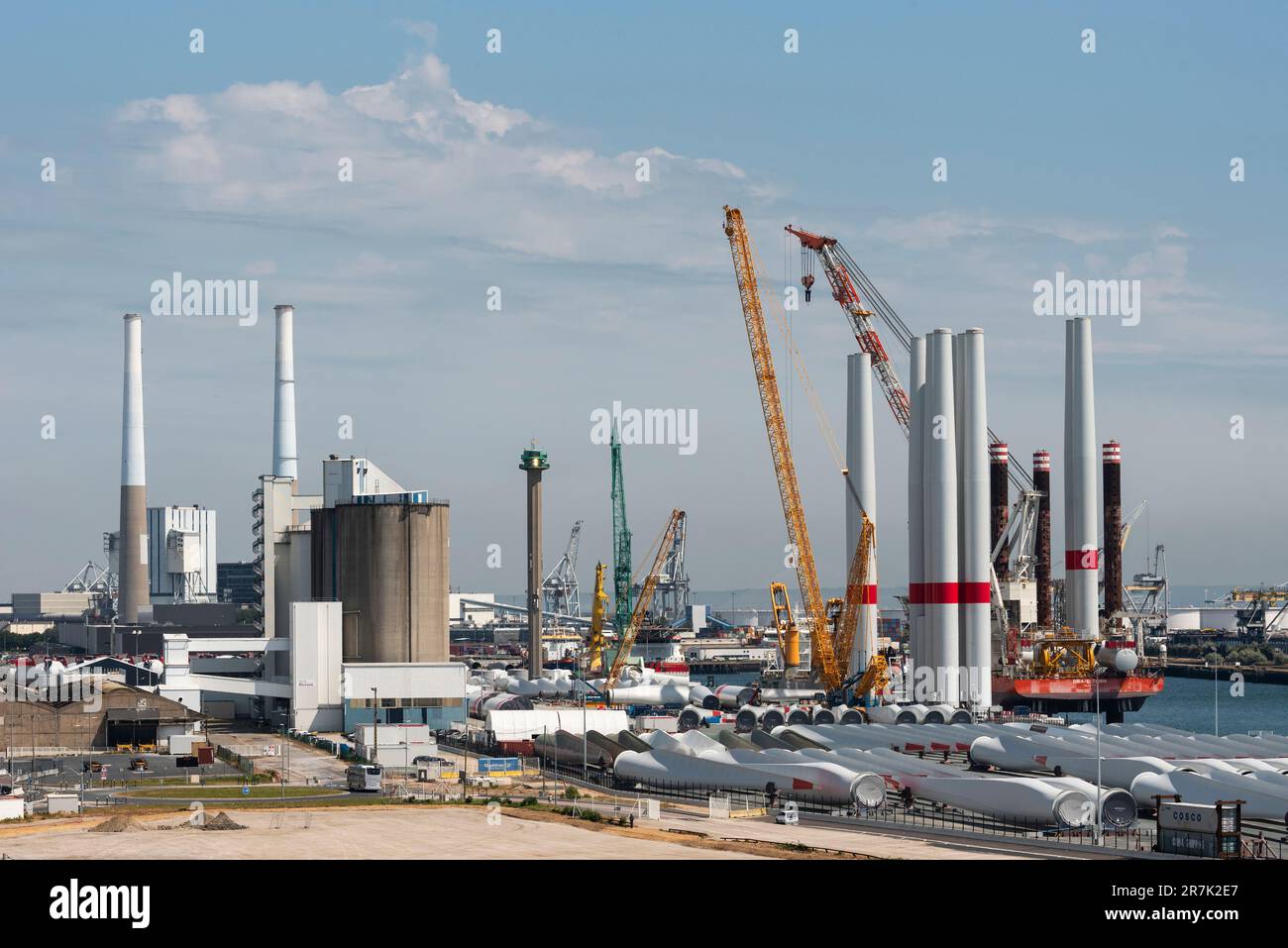 Port of Le Havre northern France. 2023. Offshore wind turbine ...