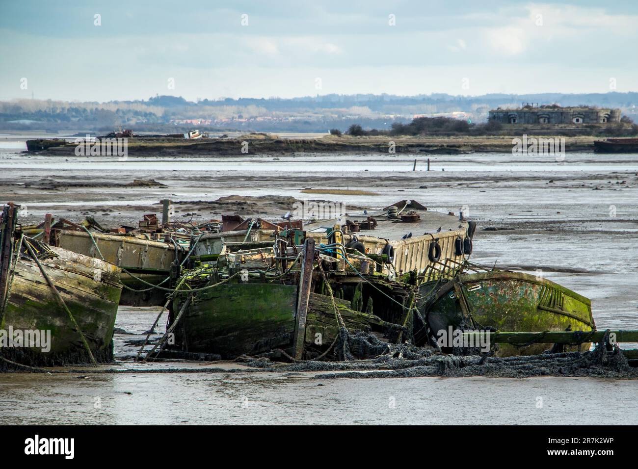 Abandoned Barges at Hoo Marina Stock Photo - Alamy