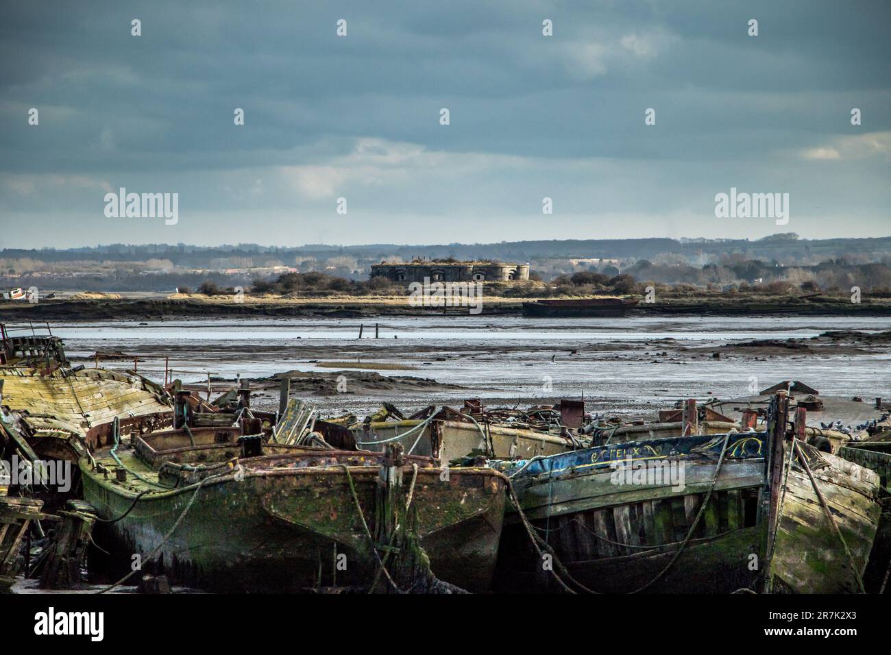 Abandoned Barges at Hoo Marina Stock Photo - Alamy