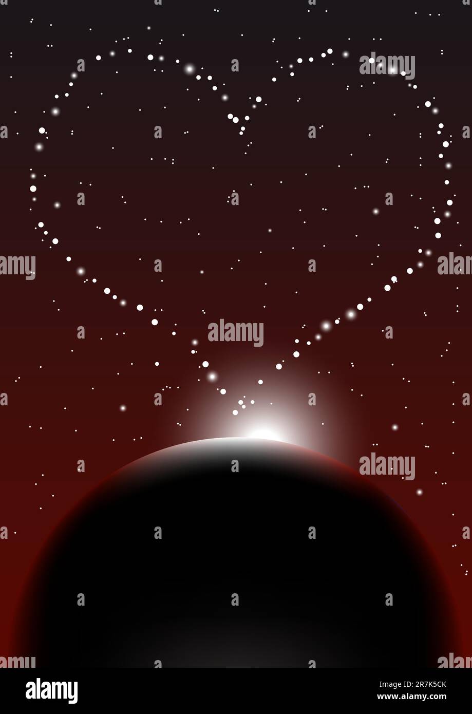 Valentine Night Sky Background - Heart Shaped Stars and Planet on Night ...