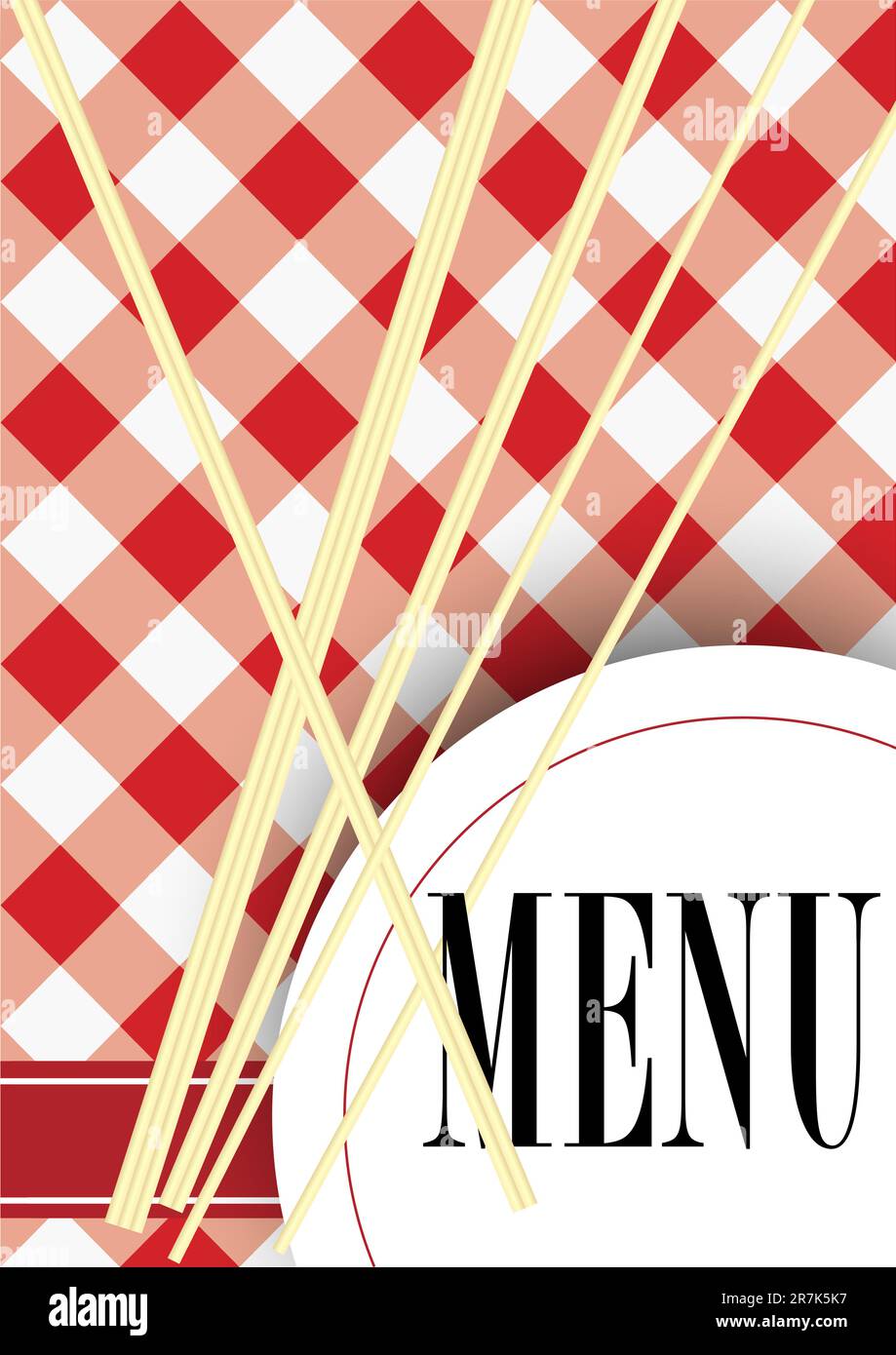 Menu Card Design - Red Gingham Texture With Cutlery and Menu Sign Stock ...