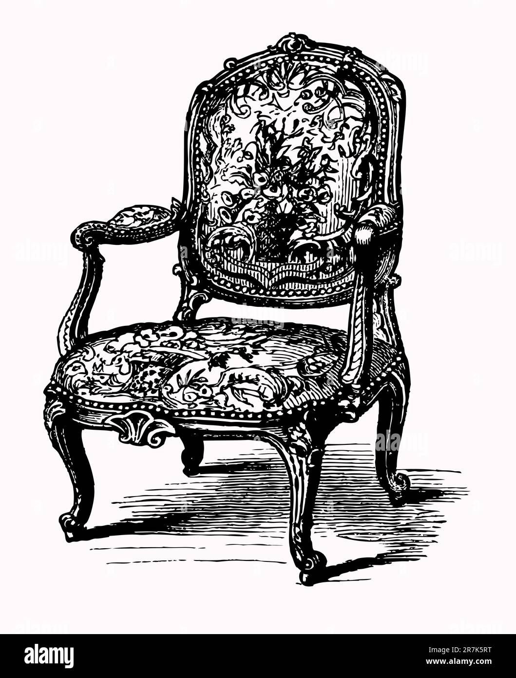 Vector illustration of antique baroque armchair, damask chair Stock ...