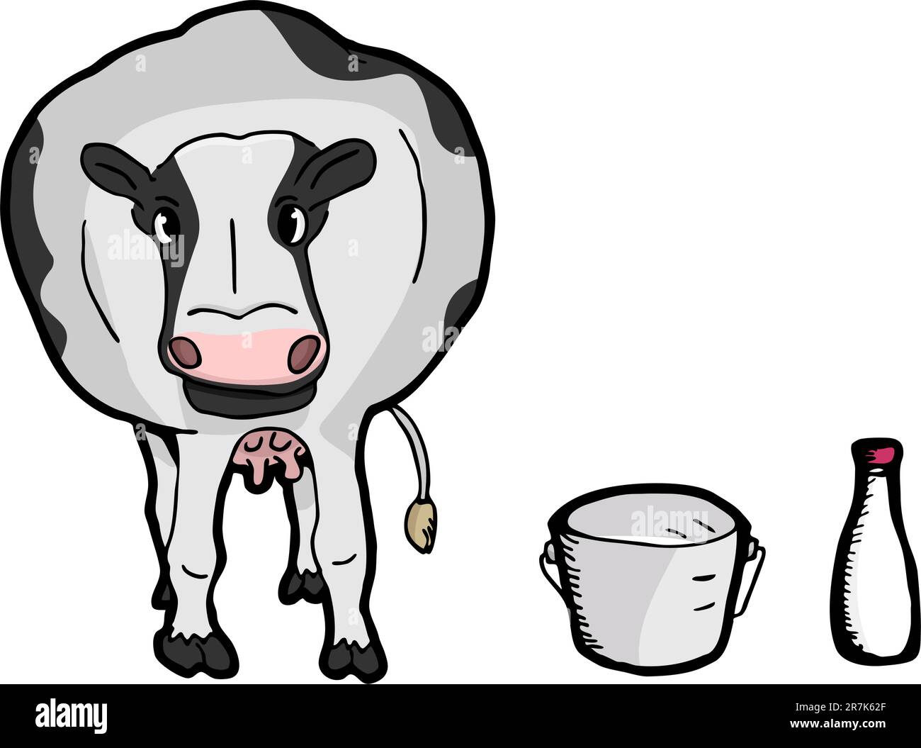 Cute fat dairy cow with pail and bottle of milk Stock Vector Image ...