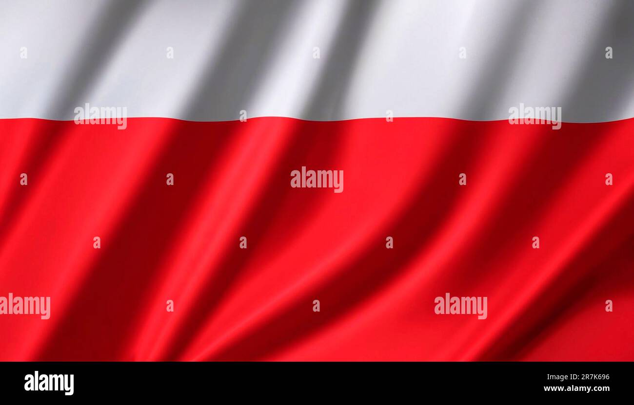 Folded nylon and cotton fabric arranged in Polish flag. National colors ...