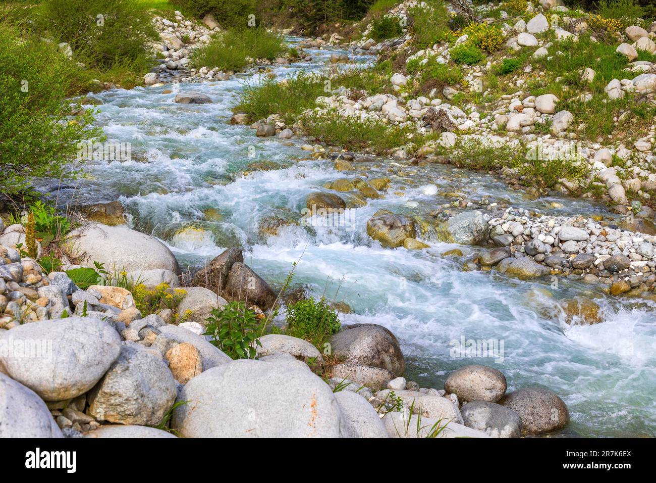 Blue river spring landscape with green woods, Bansko, Bulgaria Stock ...