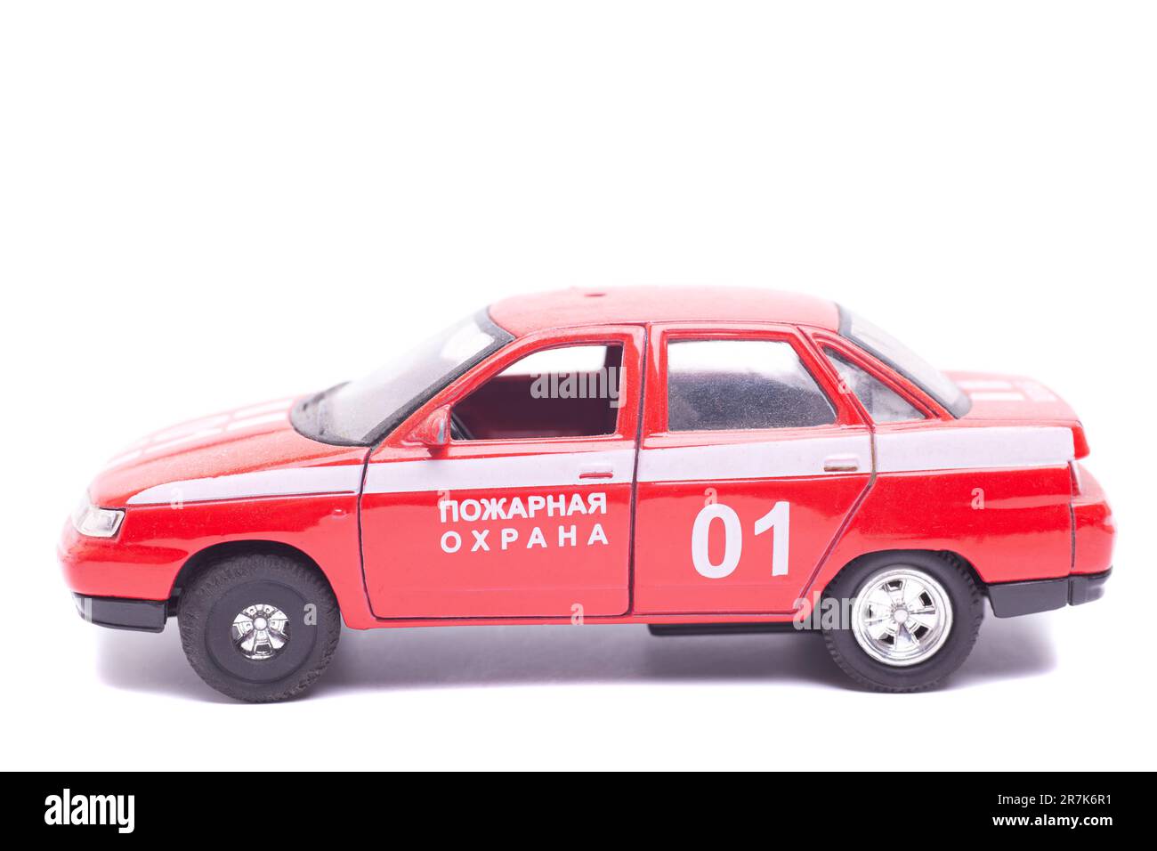 Fire car toy isolated on white background English translation: fire ...