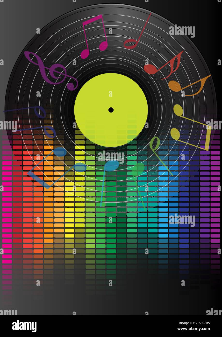 Music Party Background - Retro Vinyl Record and Spectral Equalizer on ...