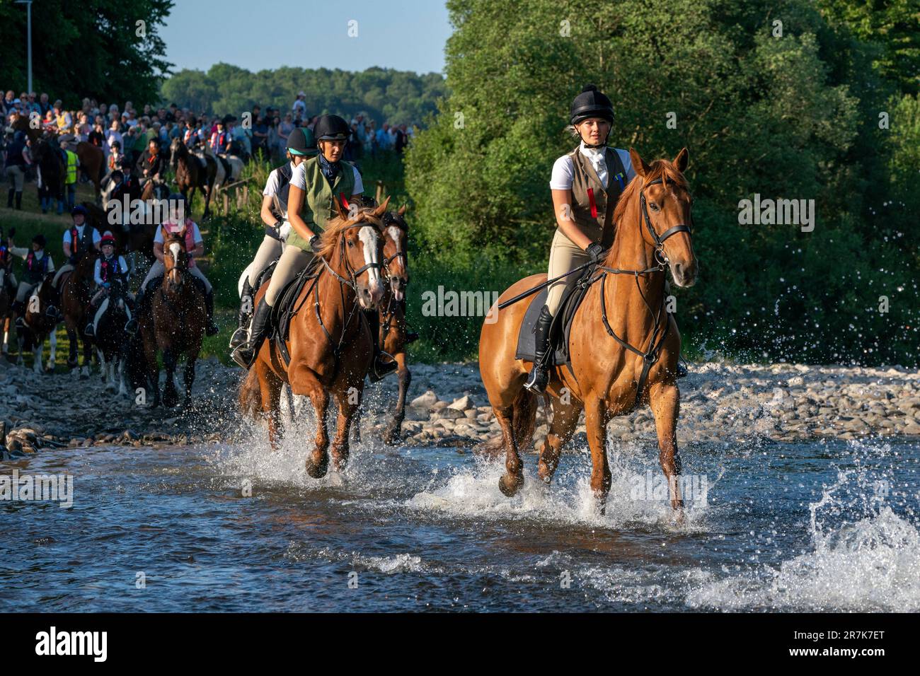 Riders ford the River Ettrick during the Selkirk Common Riding, a ...
