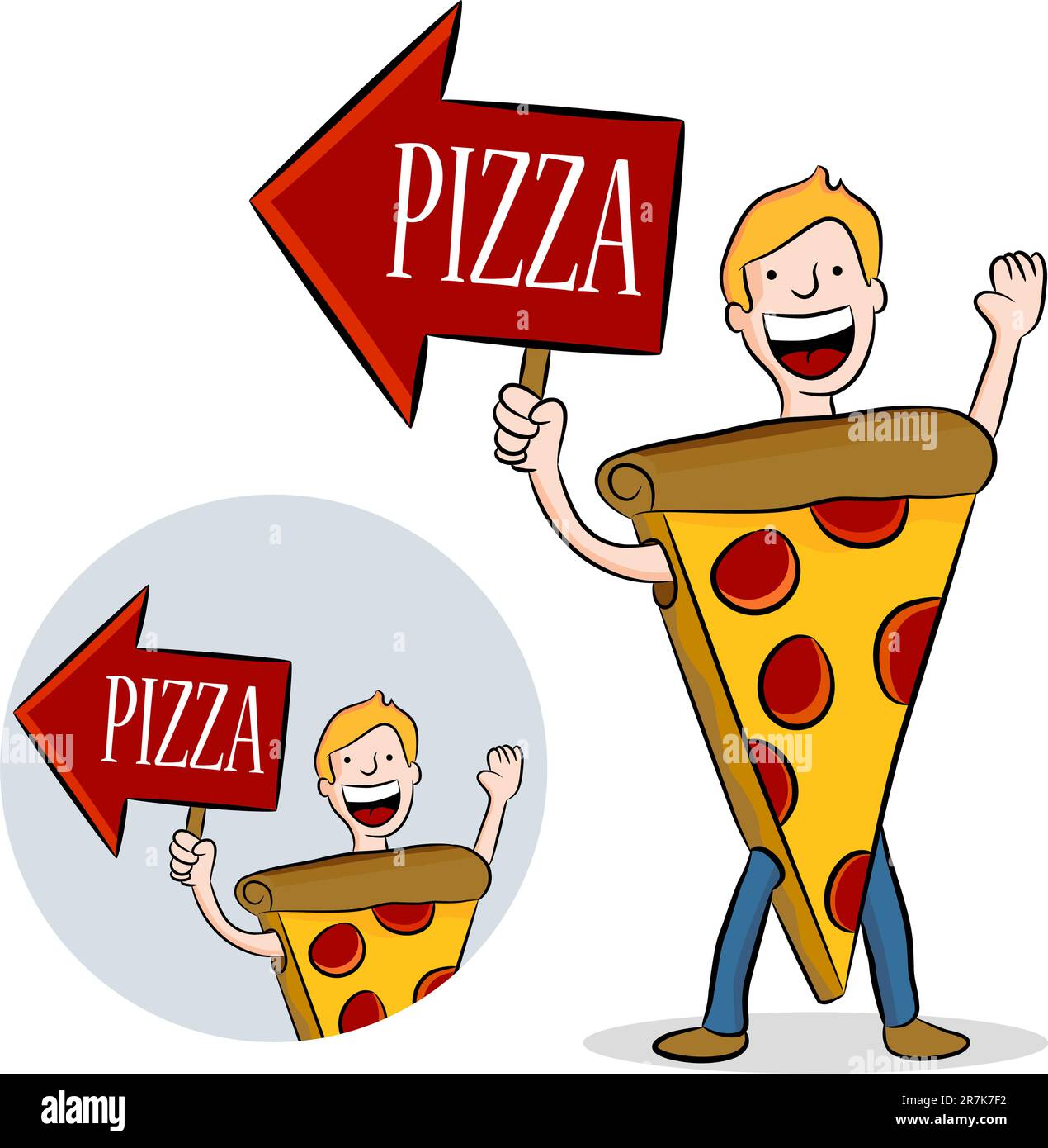 An image of a man wearing a pizza costume with arrow sign Stock Vector ...