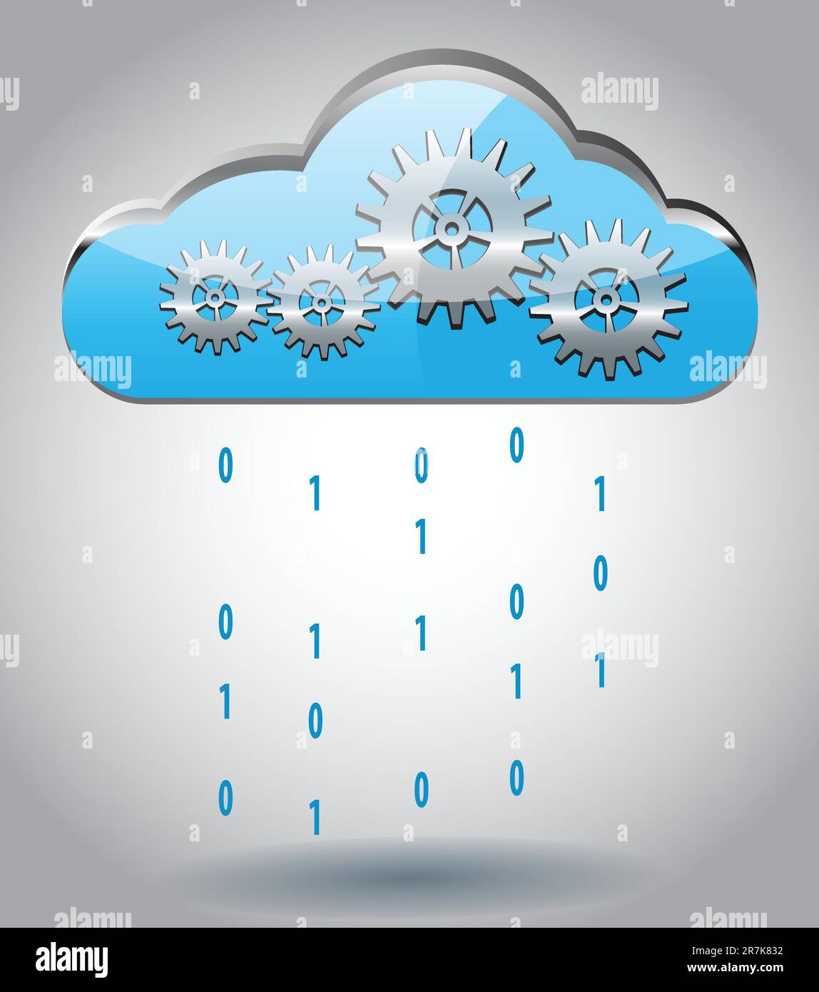 Cloud computing concept vector illustration with gears and binary rain Stock Vector Image & Art ...