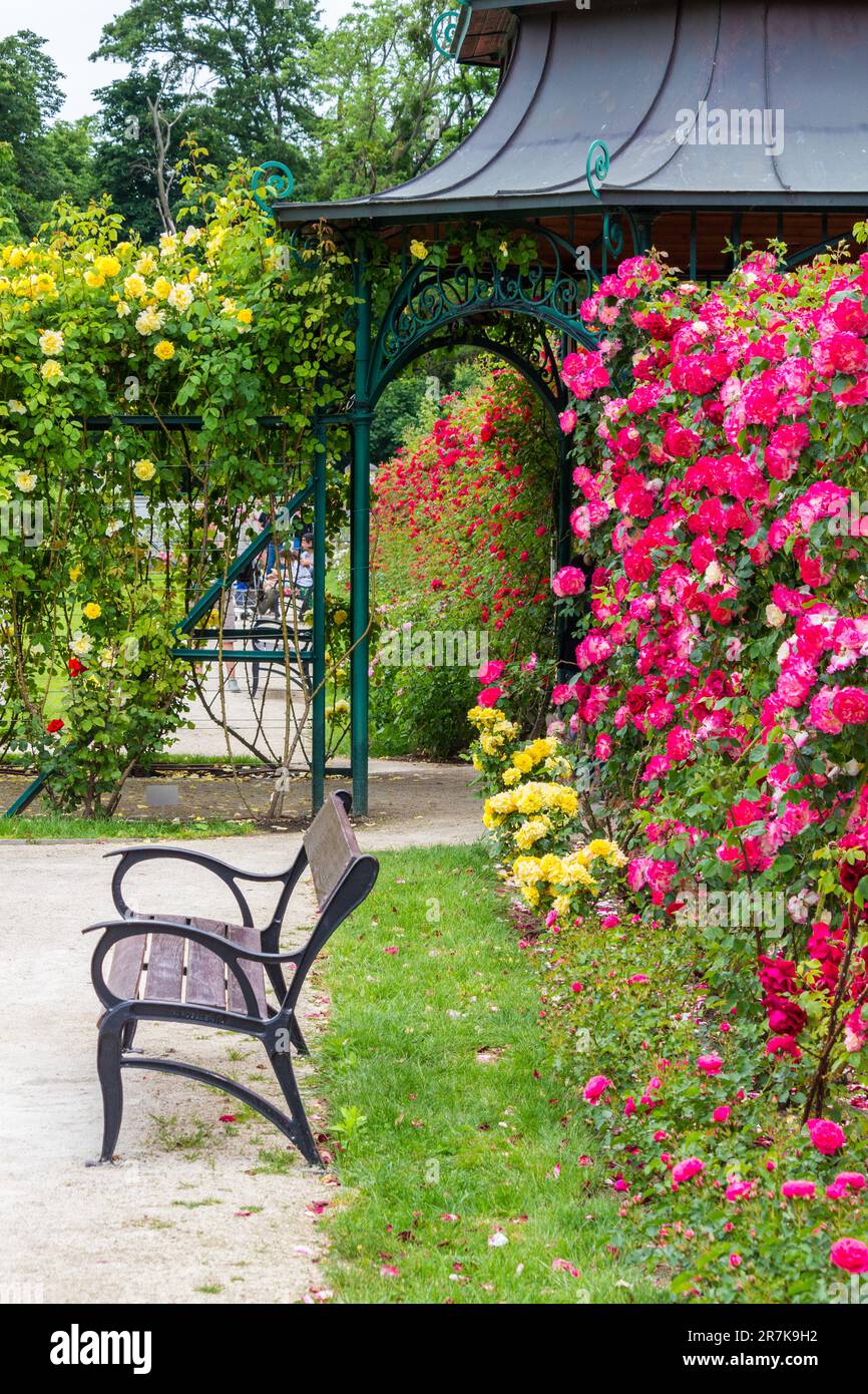 Bench and pavilion in Countess Margit Cziraky Rose Garden, founded in ...