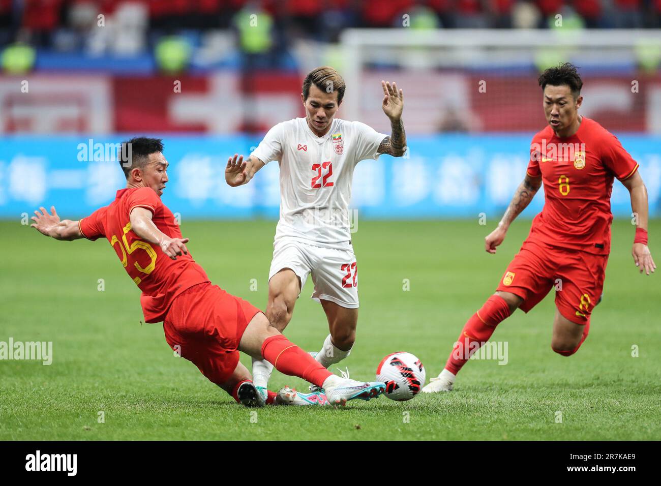 Dalian, China's Liaoning Province. 16th June, 2023. Si Thu Aung (C) of ...