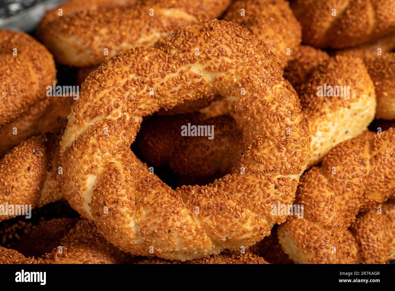 Turkish bagel. Round shaped sesame bagel. Pastry delicacies. Local name ...