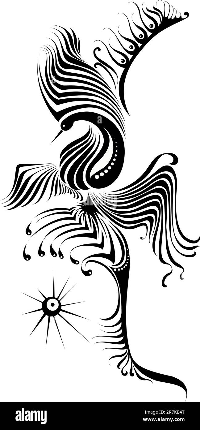 A black and white phoenix. Illustration on white Stock Vector Image ...