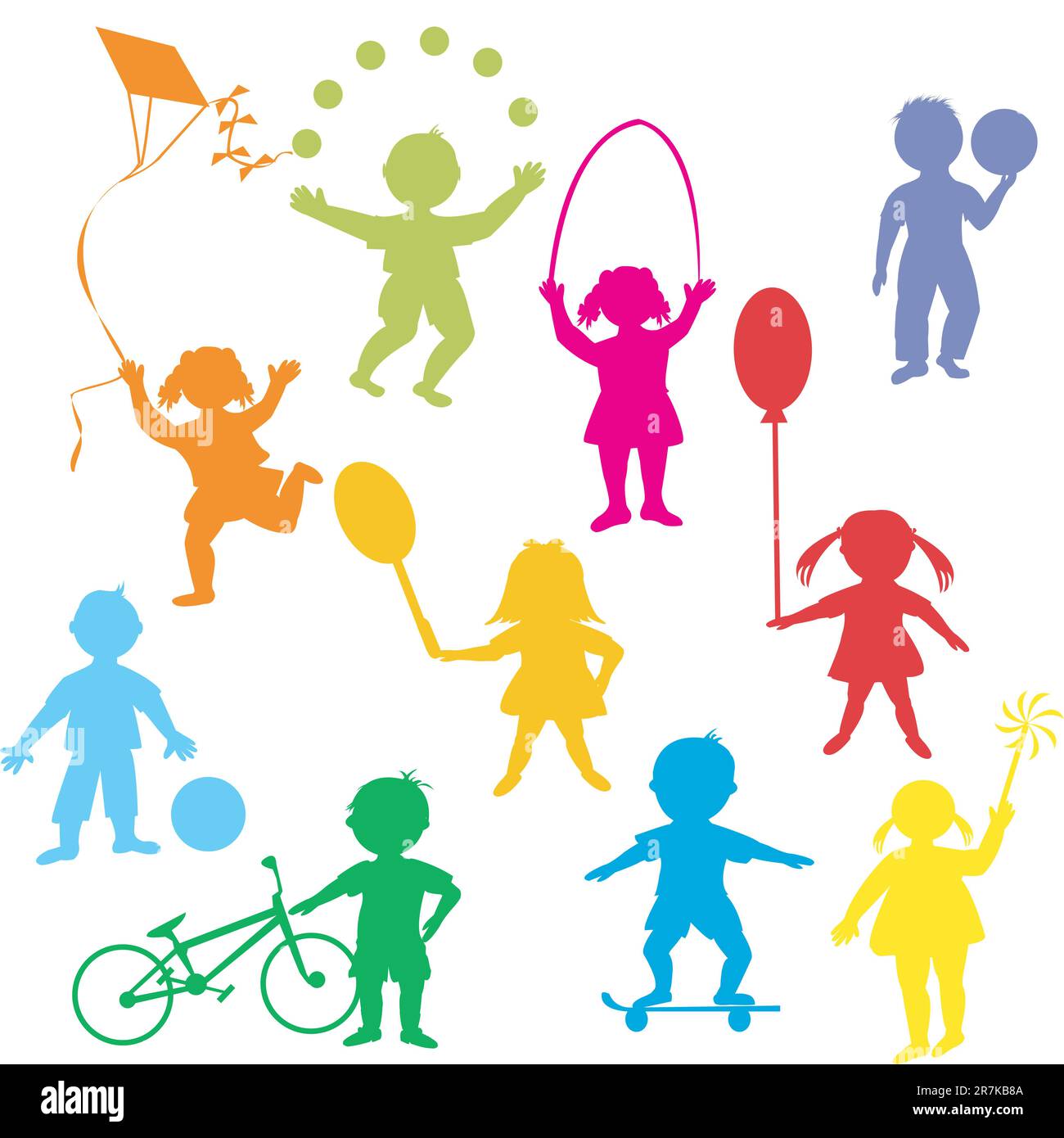 Colored children silhouettes playing Stock Vector Image & Art - Alamy