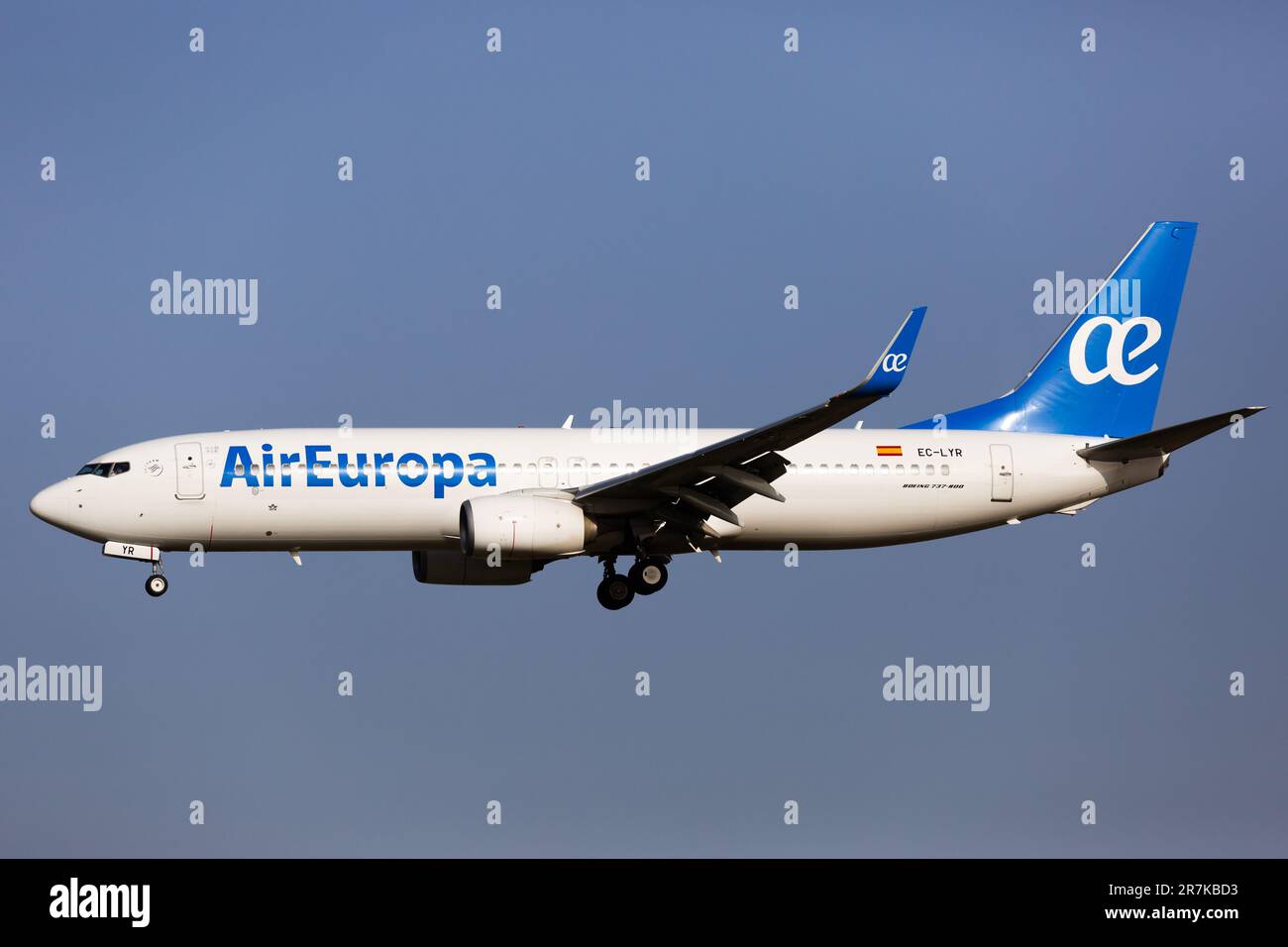 Plane AirEuropa airline lands on the runway in an aeroport El Prat city ...