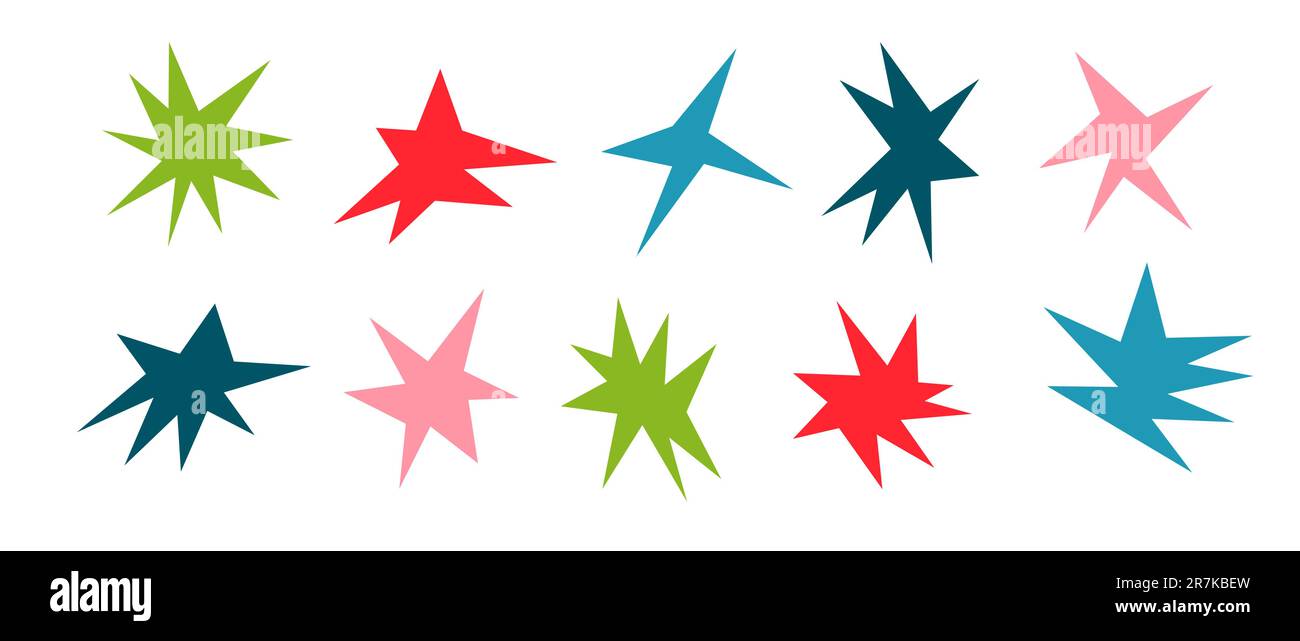 Colorful sharp shapes collection. Bright irregular sparks and twinkles ...