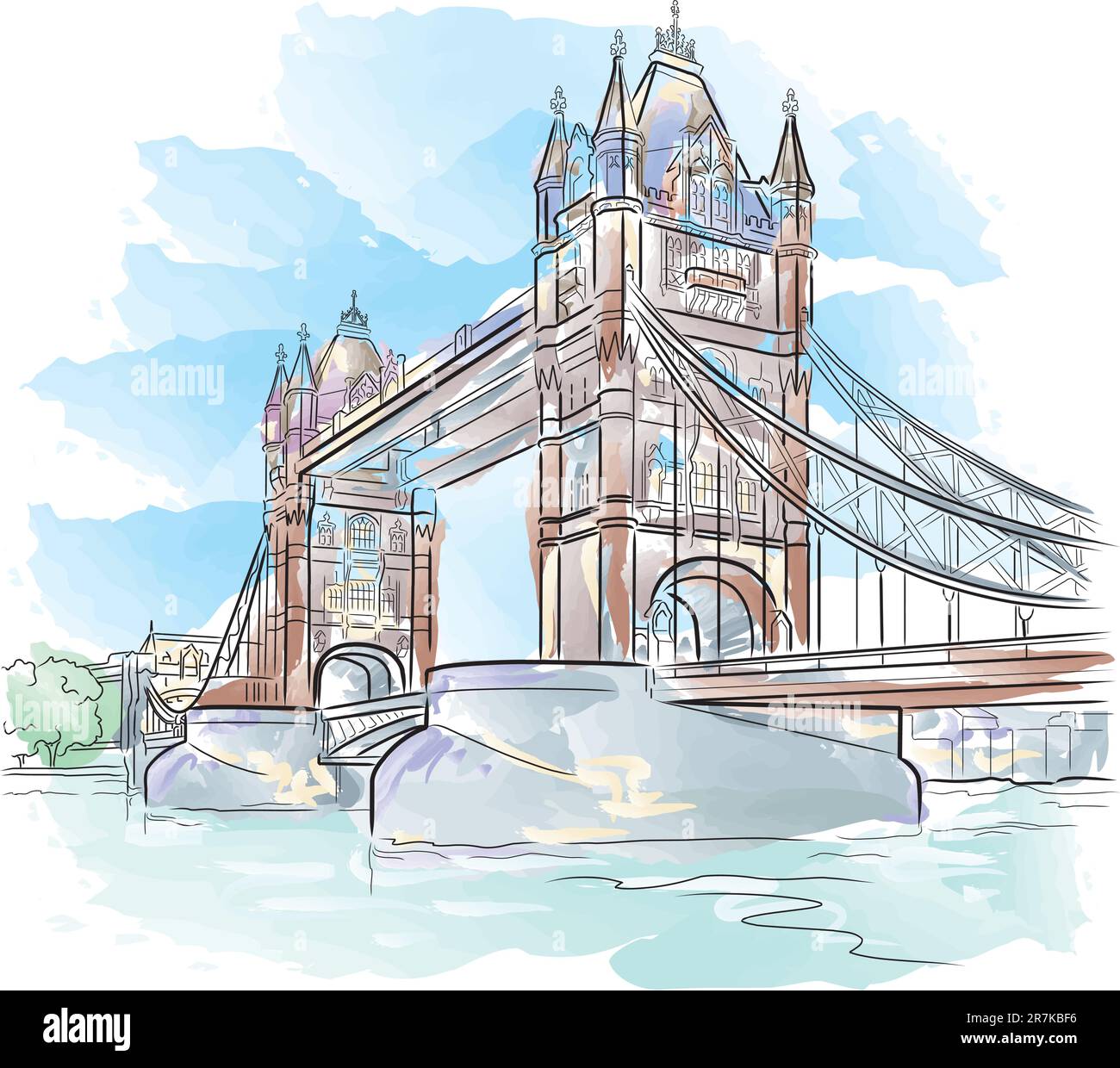 Drawing color Tower bridge in London, UK Stock Vector Image & Art - Alamy
