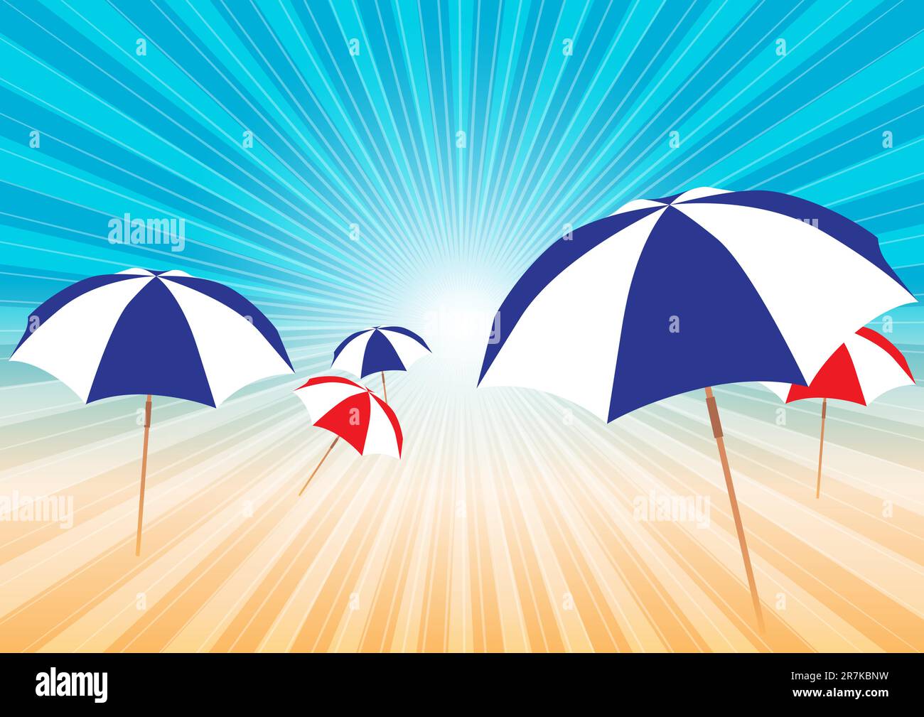 Abstract Background - Sun Rays, Sky and Beach Umbrellas Stock Vector ...