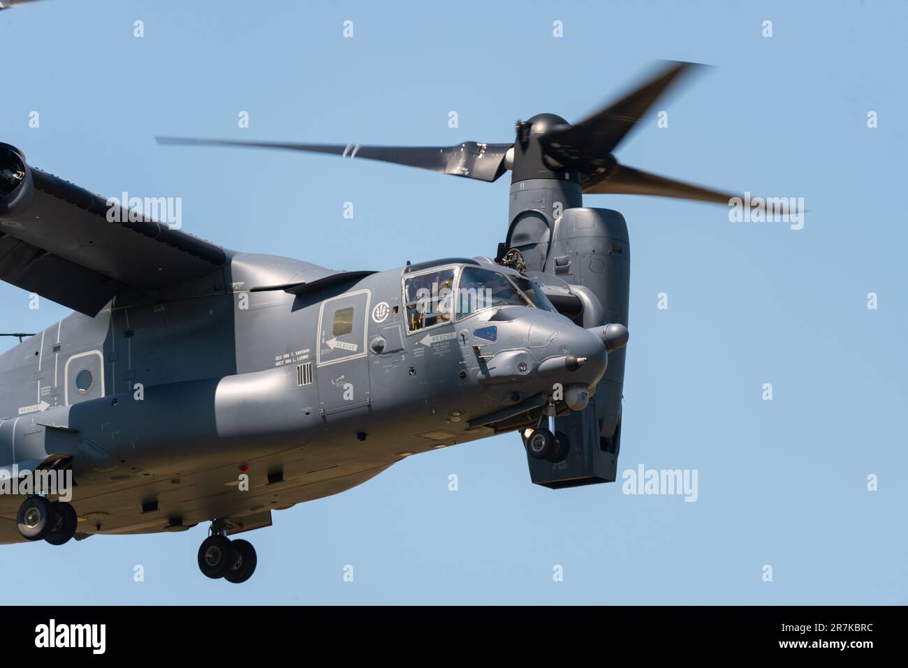 Bell-Boeing CV-22B Osprey flying at RAF Mildenhall, Suffolk, UK. USAF V ...