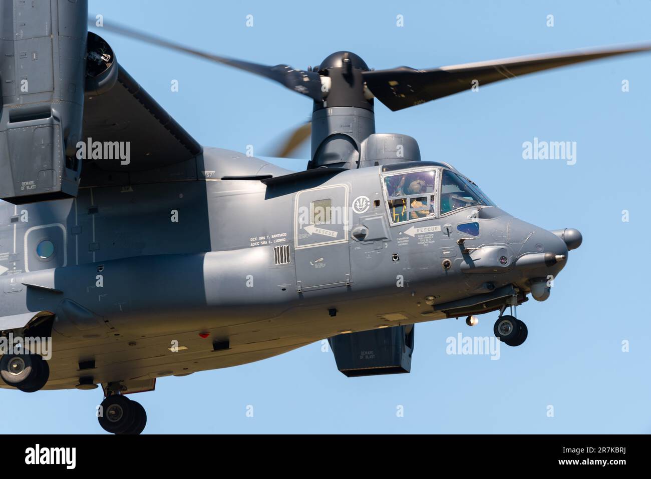 Bell-Boeing CV-22B Osprey flying at RAF Mildenhall, Suffolk, UK. USAF V ...