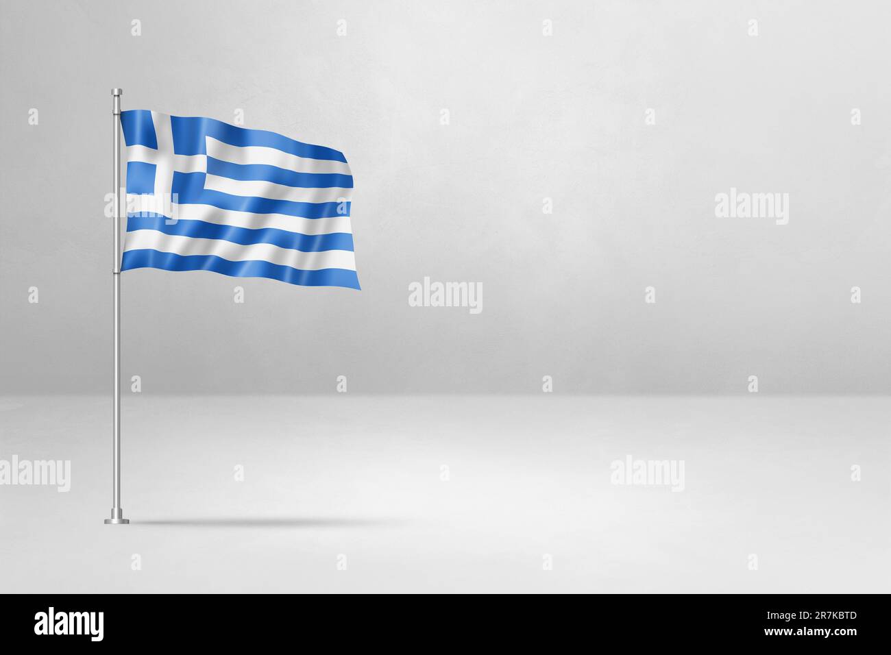 Greece flag, 3D illustration, isolated on white concrete wall ...