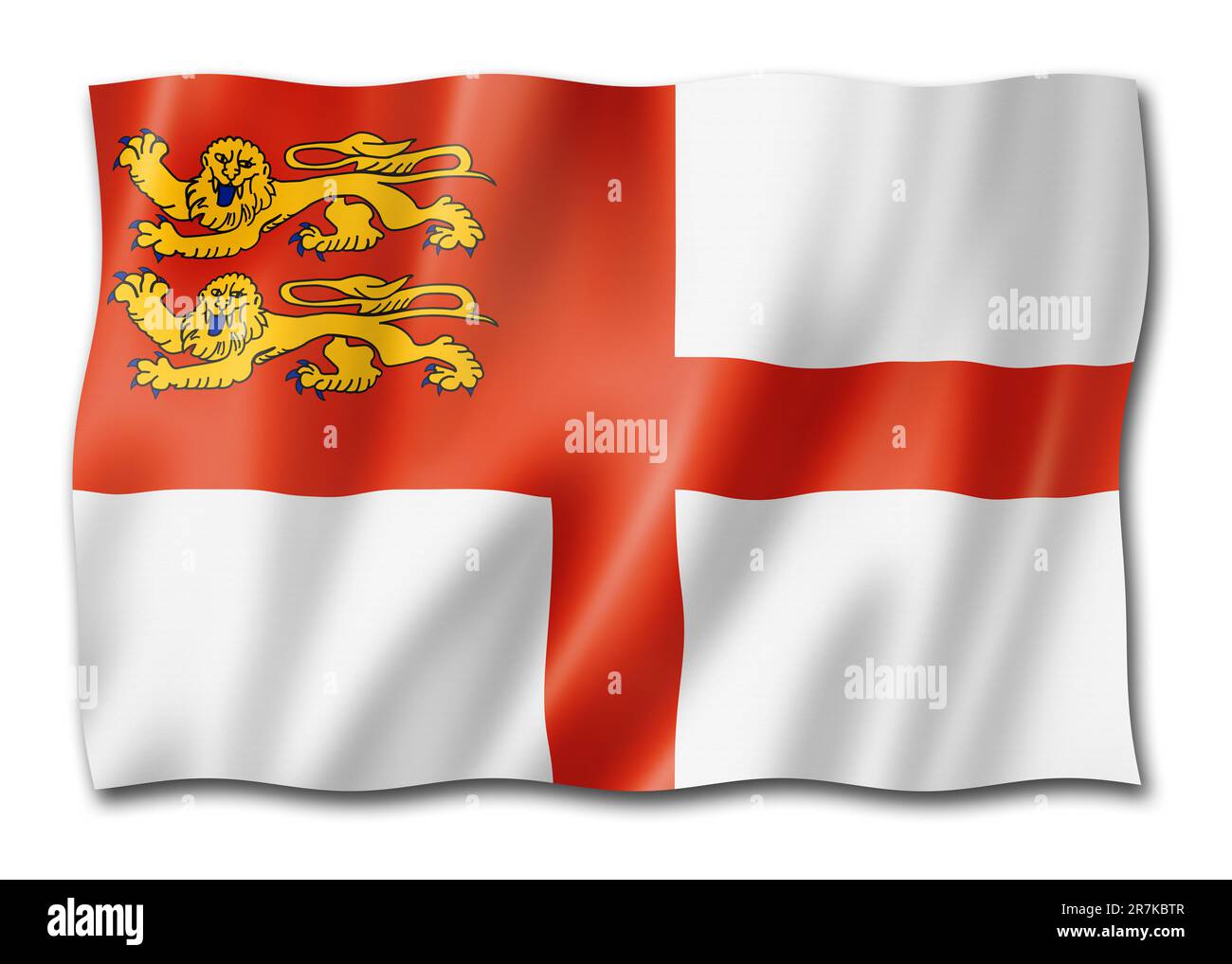 Sark island flag, United Kingdom waving banner collection. 3D ...