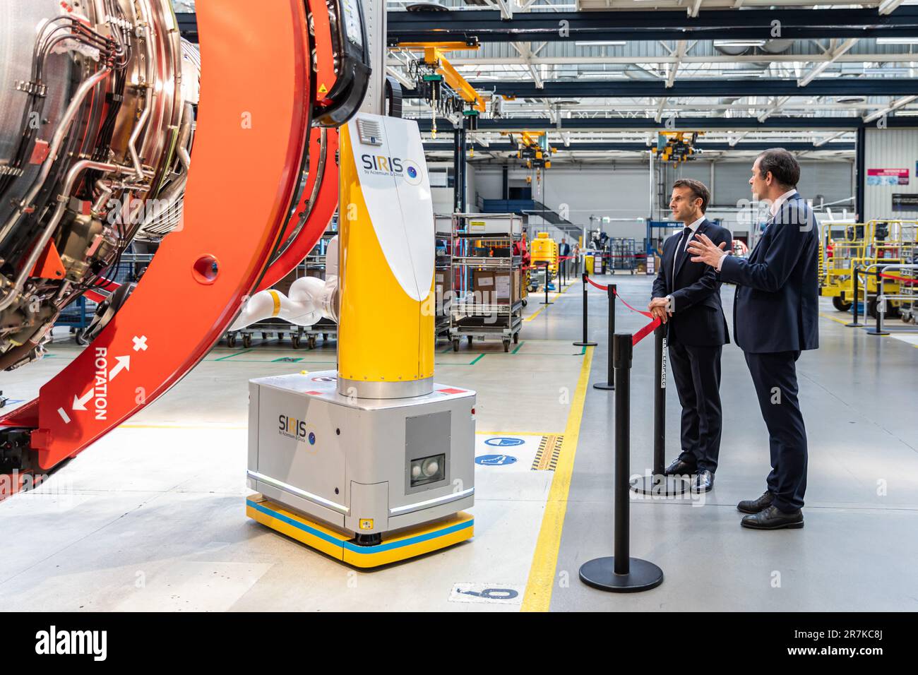 Villaroche, France. 16th June, 2023. French President Emmanuel Macron ...