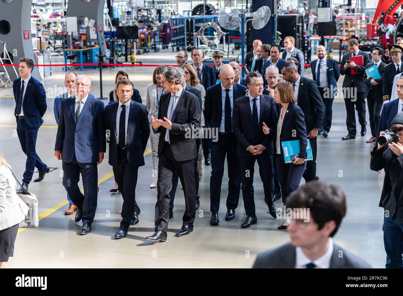 Villaroche, France. 16th June, 2023. French President Emmanuel Macron ...