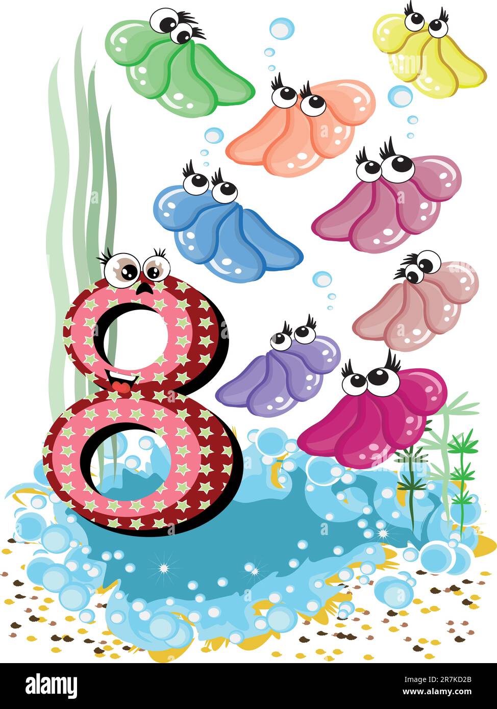 Sea animals and numbers series for kids, from 0 to 10 -,8,shells Stock ...