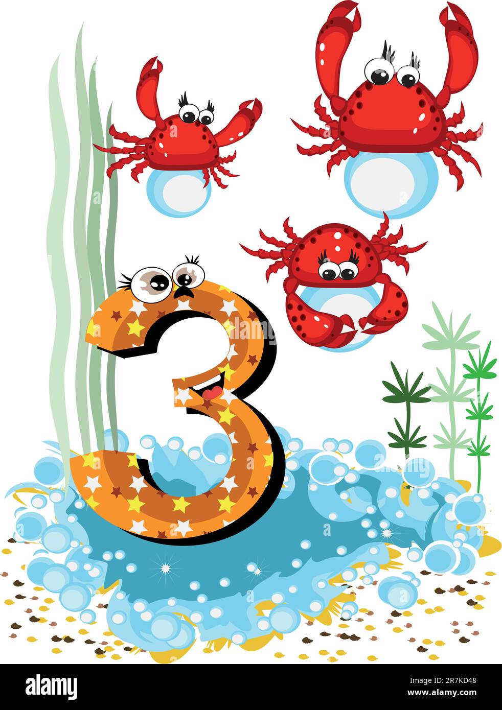 Sea animals and numbers series for kids, from 0 to 10 -3,crabs Stock ...