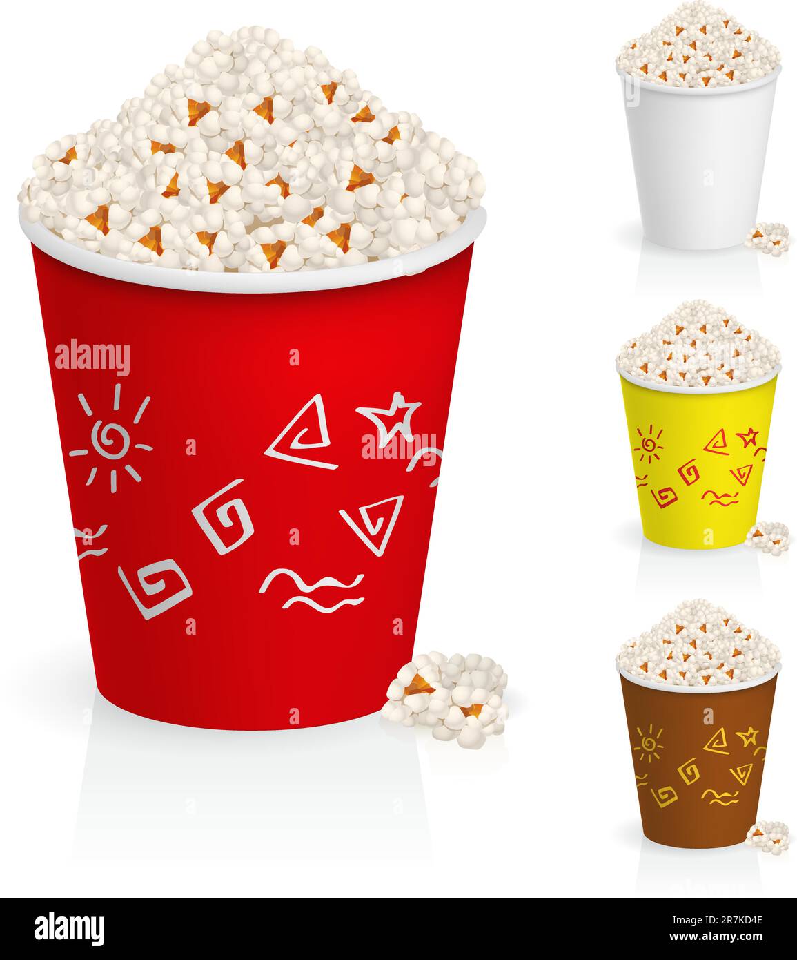 Popcorn in fun multi-colored glasses. Illustration on white background ...