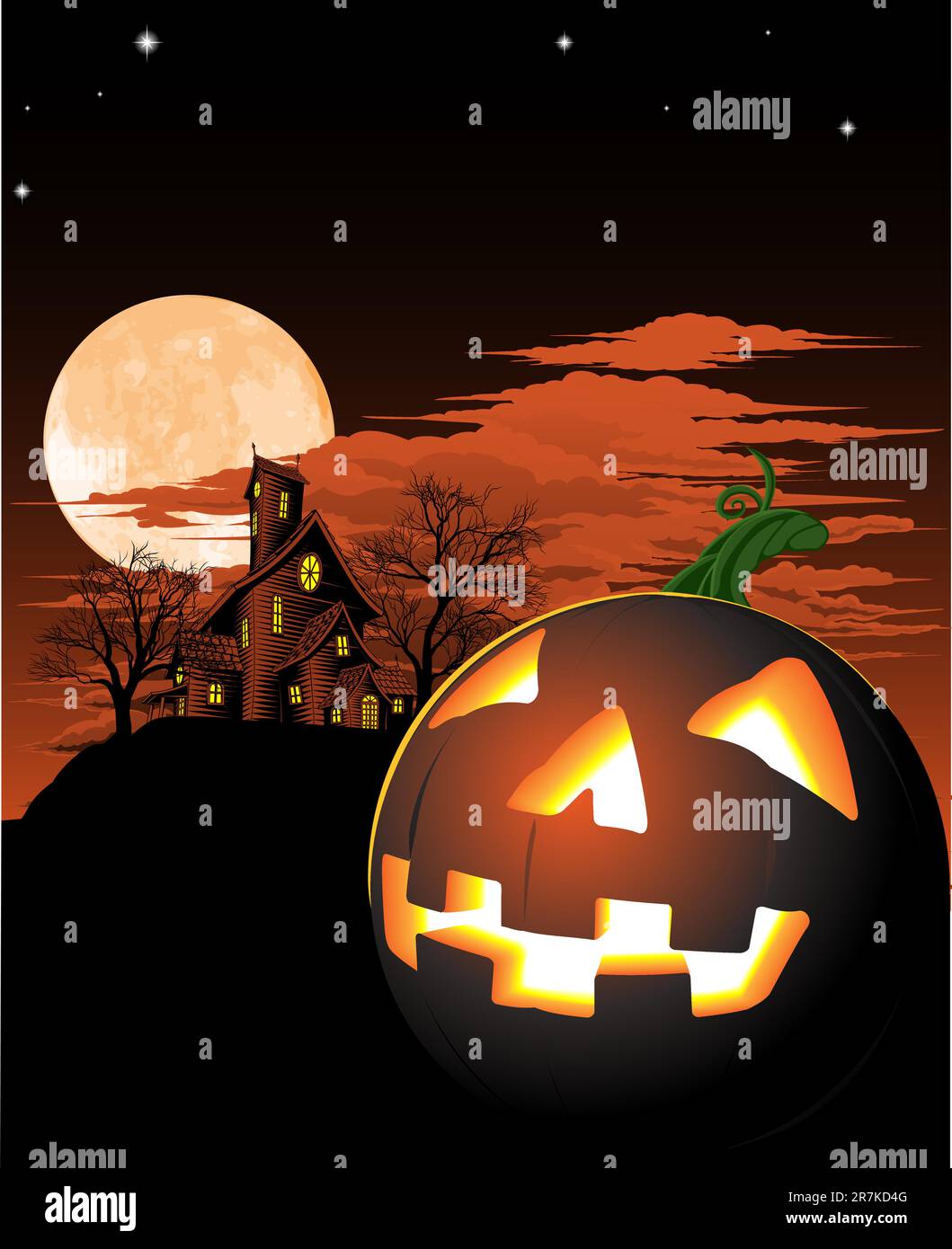 A haunted house and pumpkin Halloween background Stock Vector Image ...
