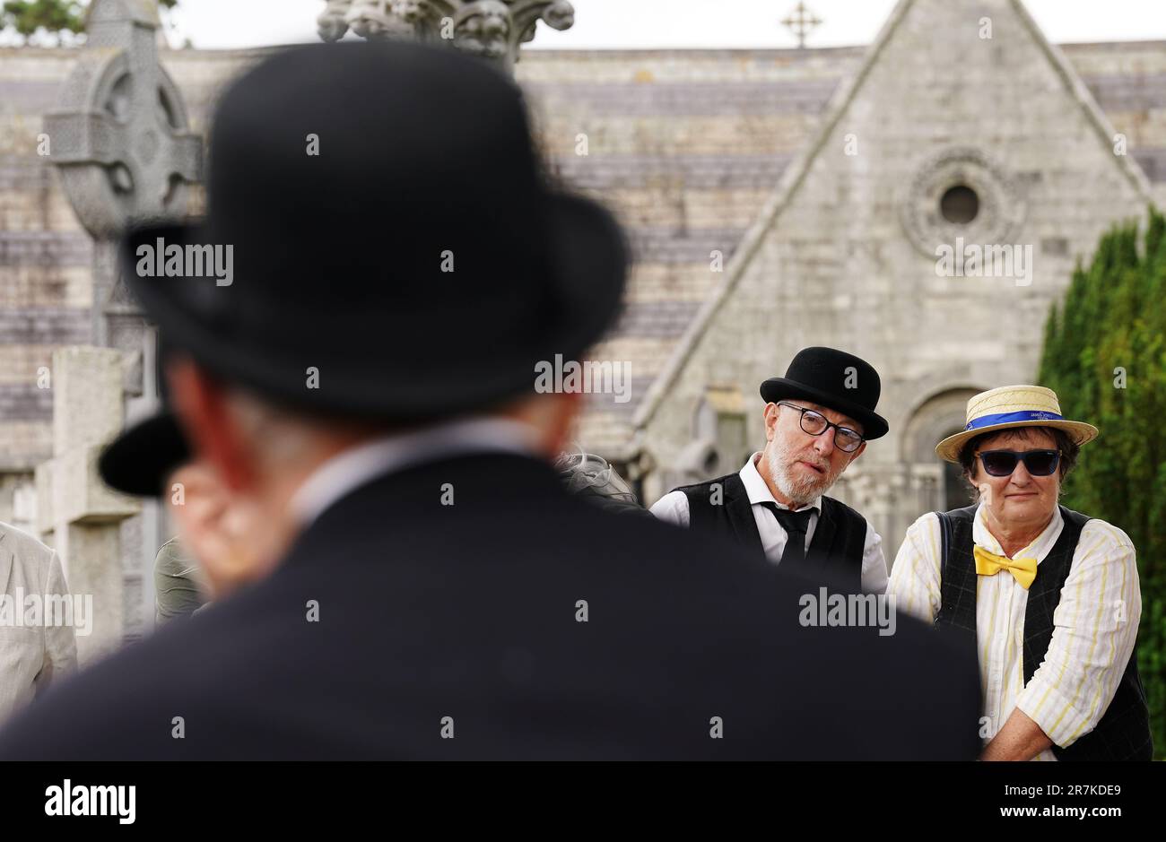 Members of the public look on during the 'Joycestagers' reenactment ...