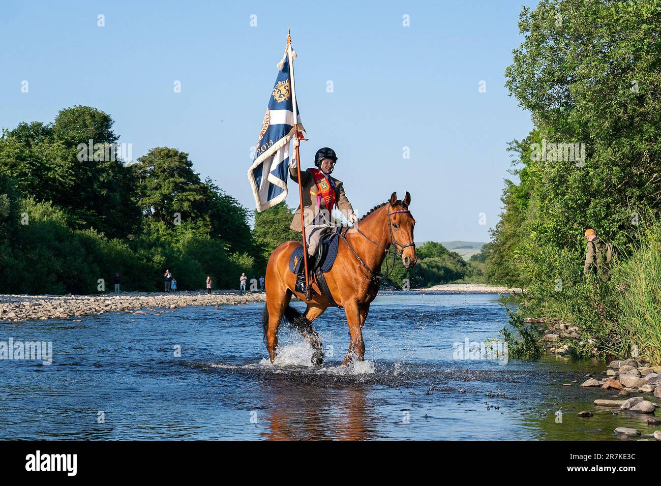 The Royal Burgh Standard Bearer Thomas Bell fords the River Ettrick ...