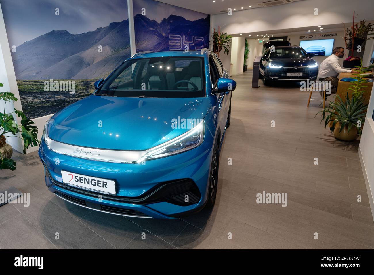 Stuttgart, Germany. 16th June, 2023. An Atto 3 of the BYD brand stands ...