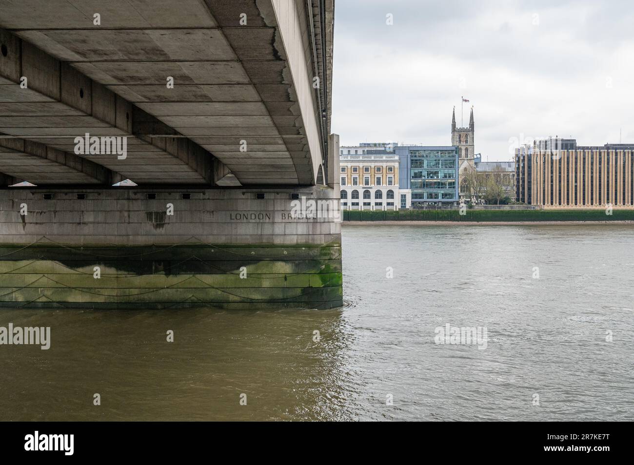 The underside of New London Bridge over the river Thames, London ...