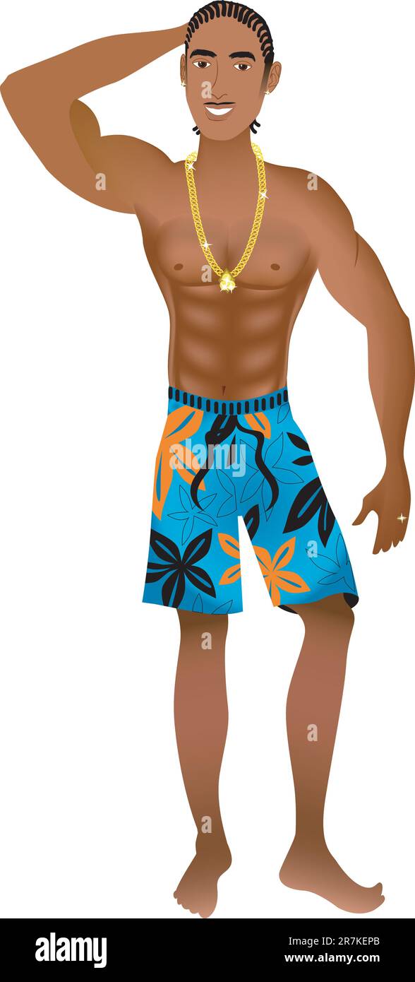 Vector Illustration of an athletic Beach Guy 1 with gold chain and ...