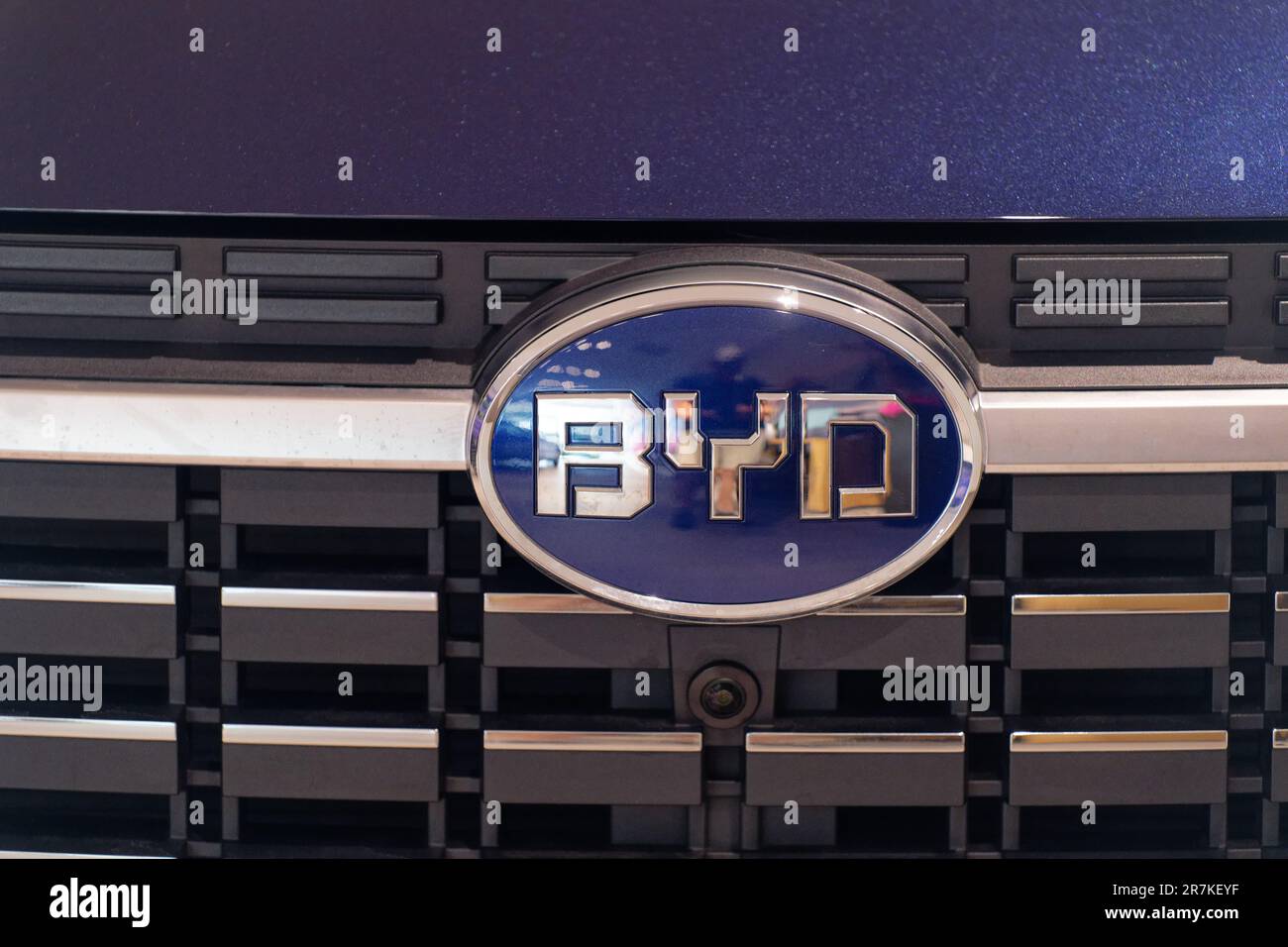 Stuttgart, Germany. 16th June, 2023. A BYD brand Tang stands in the BYD ...