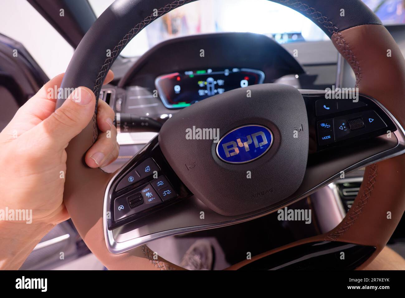 Stuttgart, Germany. 16th June, 2023. View into the cockpit of a BYD ...