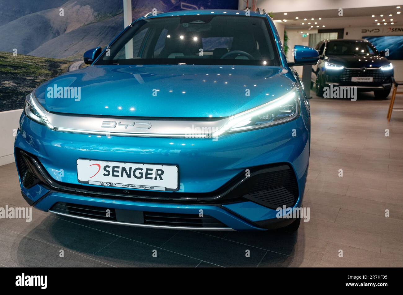 Stuttgart, Germany. 16th June, 2023. An Atto 3 of the BYD brand stands ...