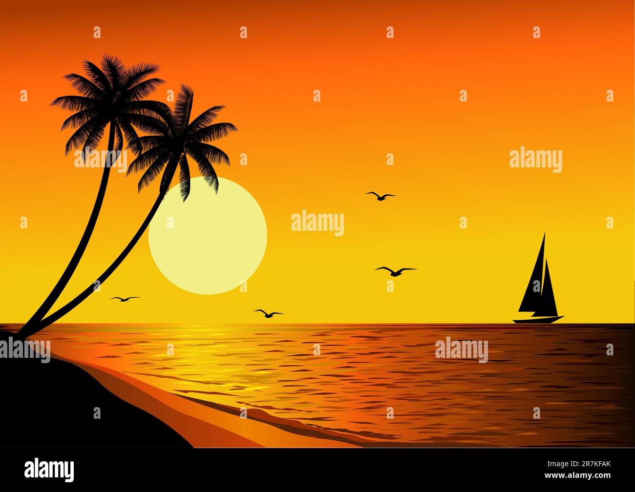 Vector illustration of tropical beach sunset background Stock Vector ...