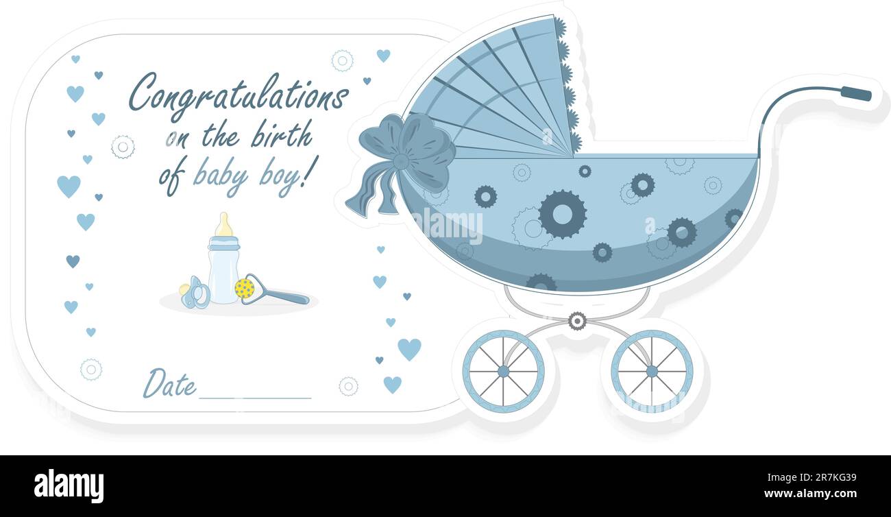 Postcard Congratulation on the birth of baby boy. Vector Illustration ...