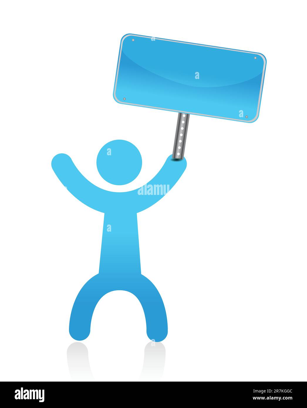 small people with an empty signboard in hands. Isolated white ...