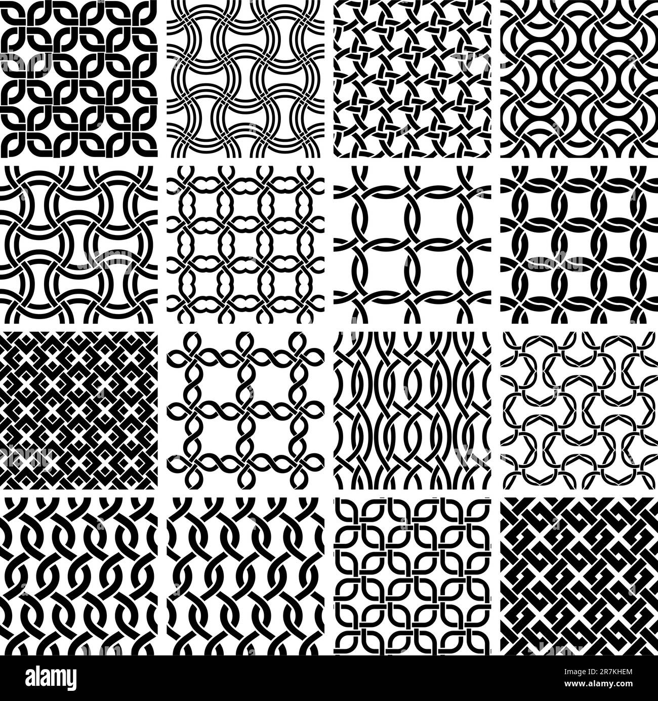 Set Of Black And White Geometric Seamless Patterns Vector Backgrounds