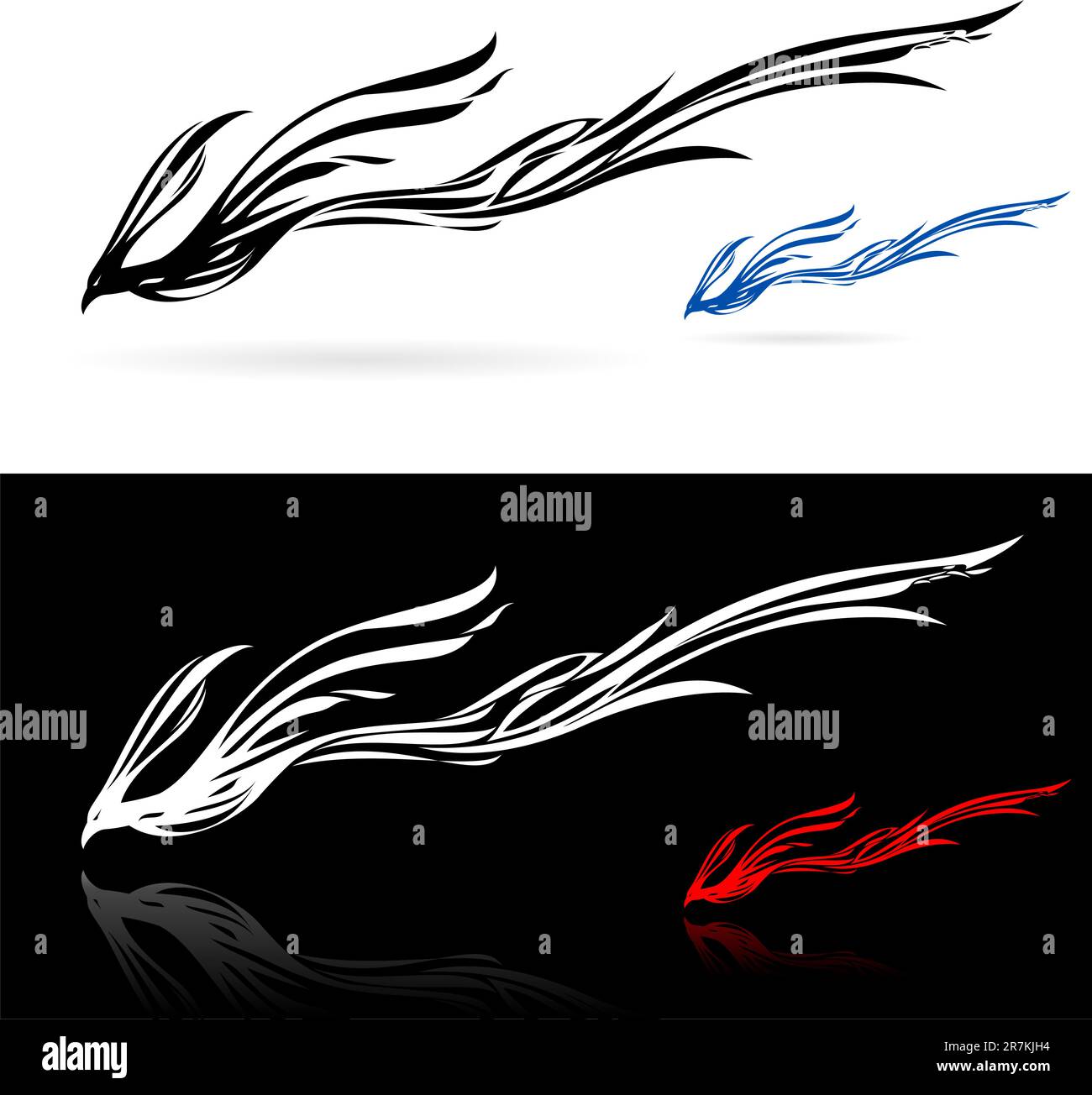 Set of phoenix icons. Illustration on white and black background Stock ...