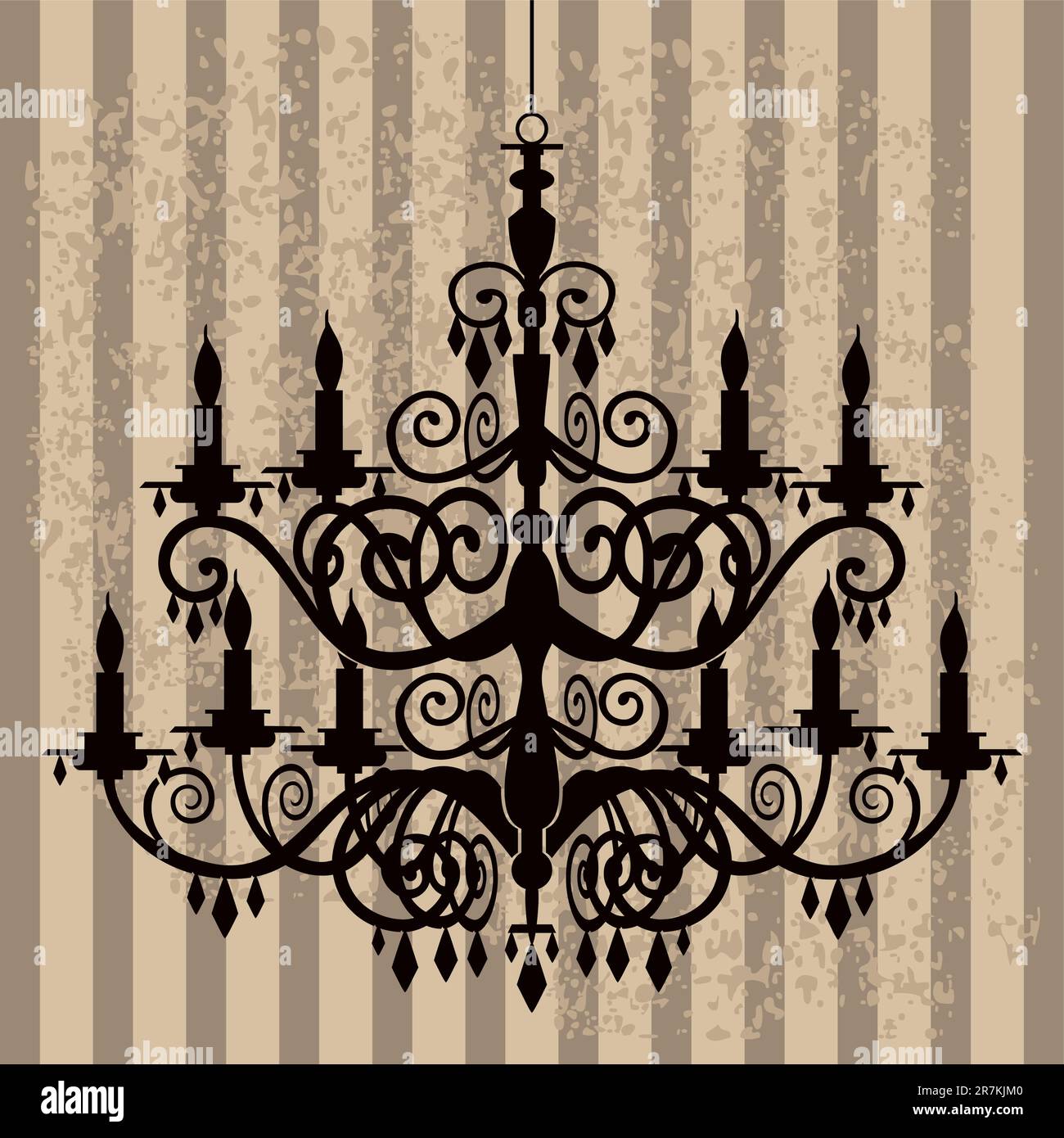 Vintage, baroque chandelier silhouette on antique background, full ...